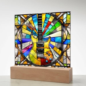 Electric Guitar Home Decor, Faux Stained Glass Acrylic Plaque, Guitar ...