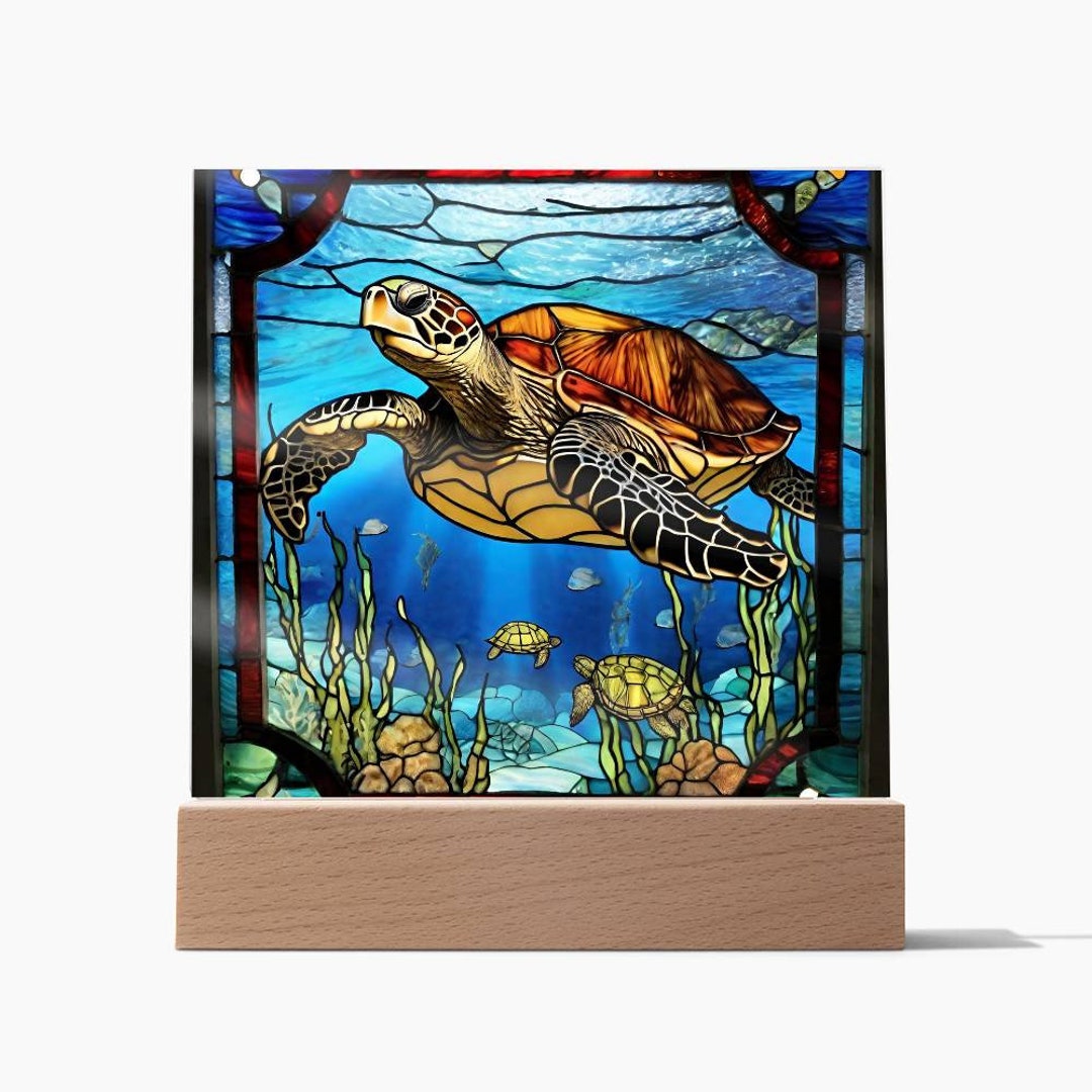 Simulated Stained Glass Sea Turtle Photo, LED Acrylic Plaque, Sea ...