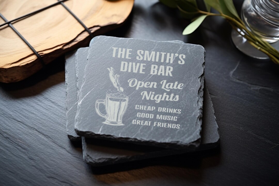 Personalized Dive Bar Slate Coasters: Funny Home Bar Decor - Etsy