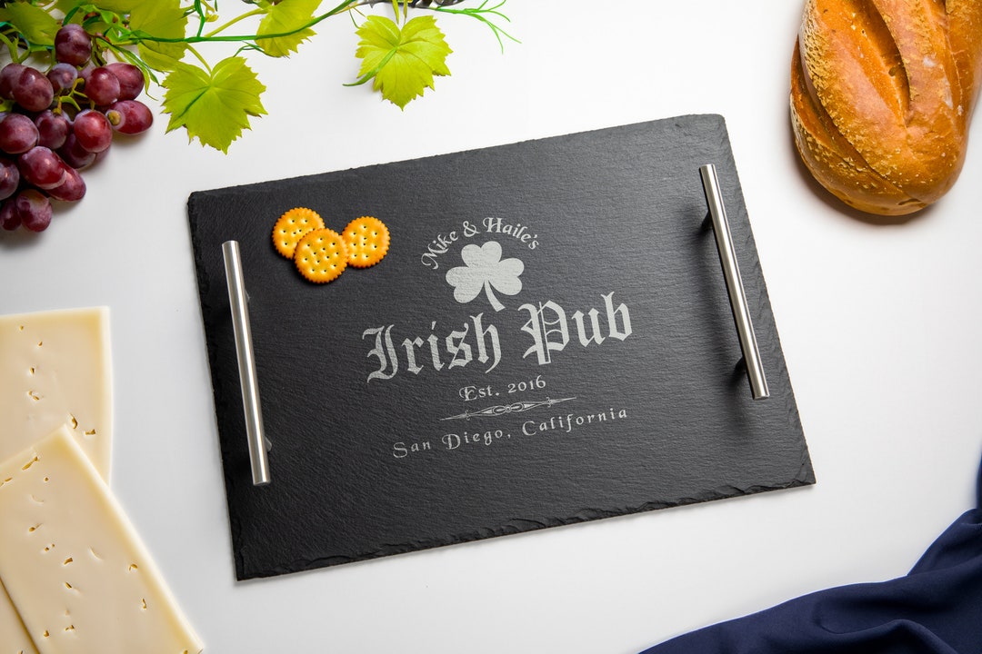 Personalized Irish Pub Stone Slate Serving Tray: Engraved Rustic Tavern ...