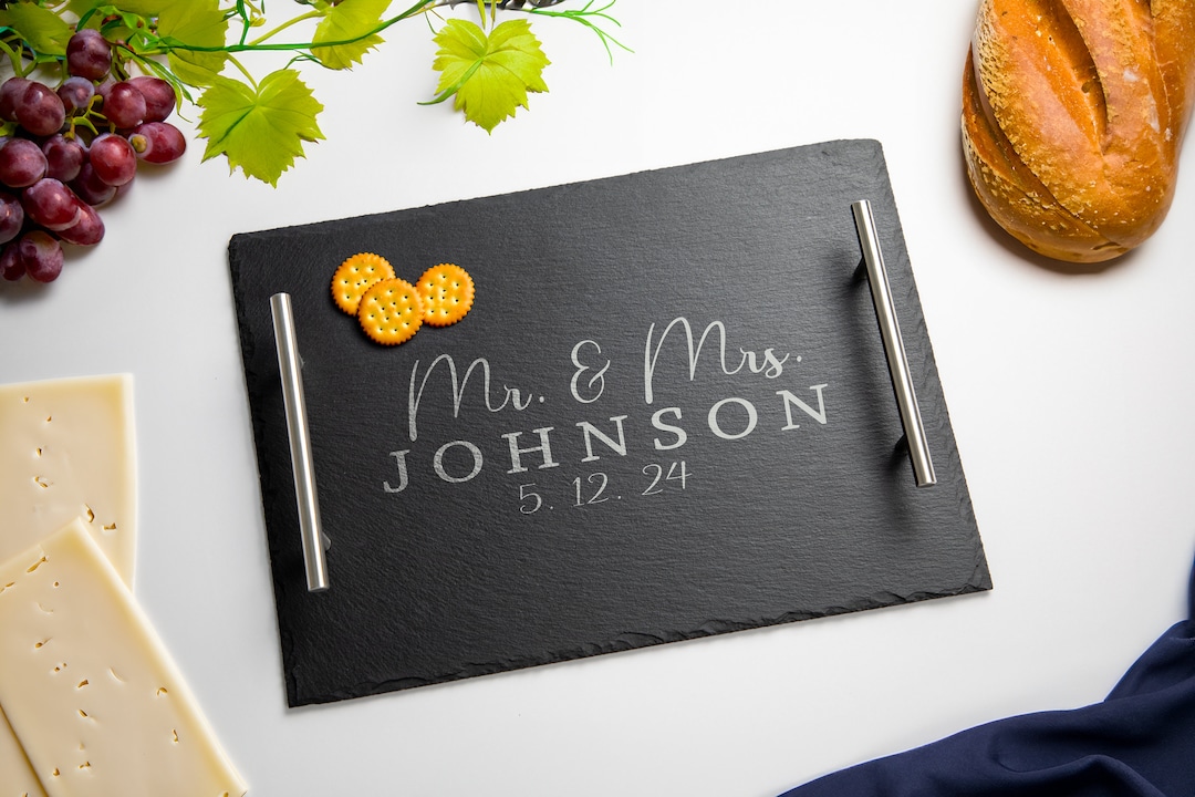 Engraved Stone Slate Serving Tray With Handles - Personalized ...