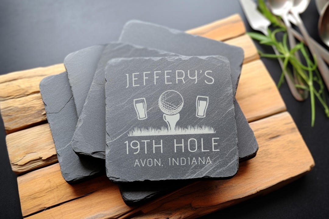 Golf Coaster Set, 19th Hole Bar Gift, Custom Golf Gift, Dads Golfing ...