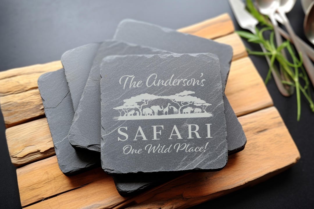 Engraved Slate Safari Coaster Set: Custom African Animal Decor - Etsy