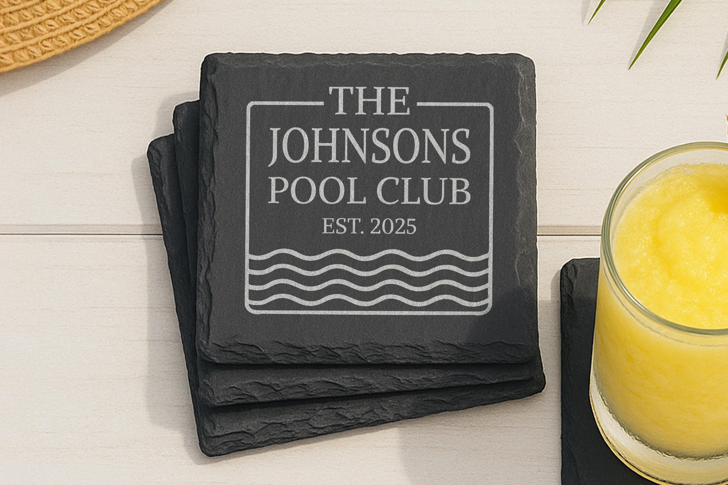 Personalized Slate Pool Coasters: Engraved Drink Coasters, Backyard Bar ...