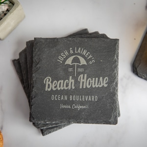 Engraved Slate Beach House Coaster Set: Custom Coastal Decor - Etsy