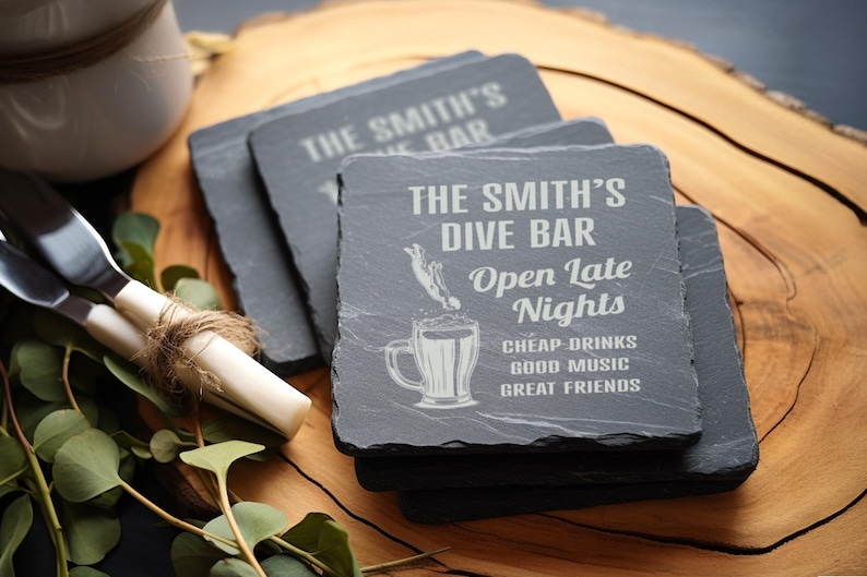 Personalized Dive Bar Slate Coasters: Funny Home Bar Decor - Etsy