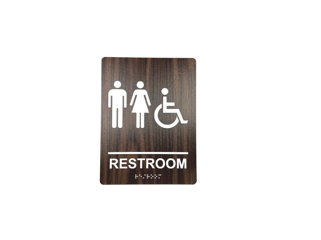 ADA Compliant Bathroom Sign With Braille - Acrylic With Teak Wood Grain ...