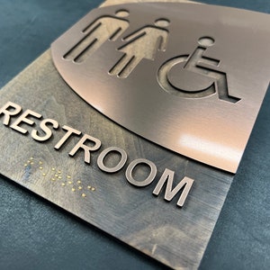 ADA Compliant Sleek Wooden Bathroom Sign With Raised Letters and ...
