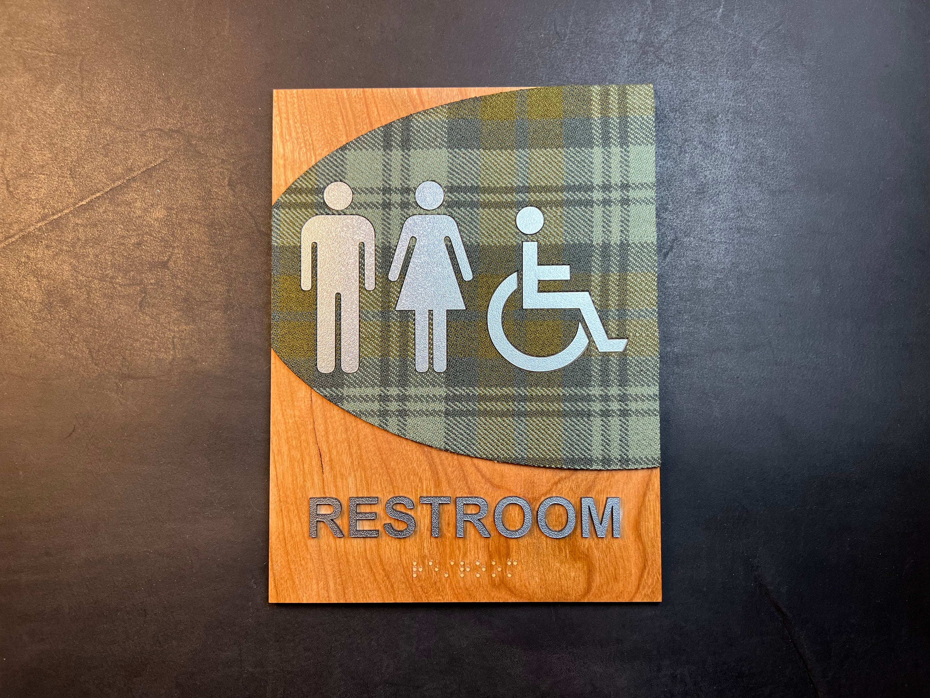 ADA Compliant Rustic Cherry Wood and Textured Silver Bathroom Sign With ...