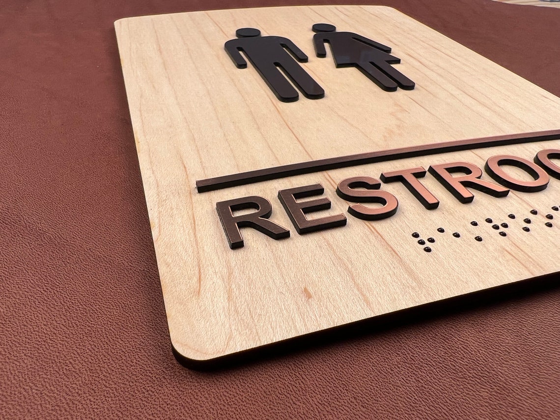 ADA Compliant Solid Wood Bathroom Sign With Raised Letters and Braille ...