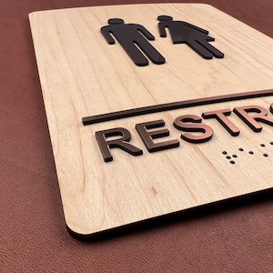 ADA Compliant Solid Wood Bathroom Sign With Raised Letters and Braille ...
