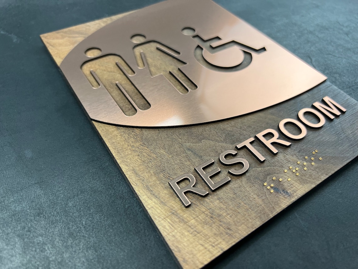 ADA Compliant Sleek Wooden Bathroom Sign With Raised Letters - Etsy