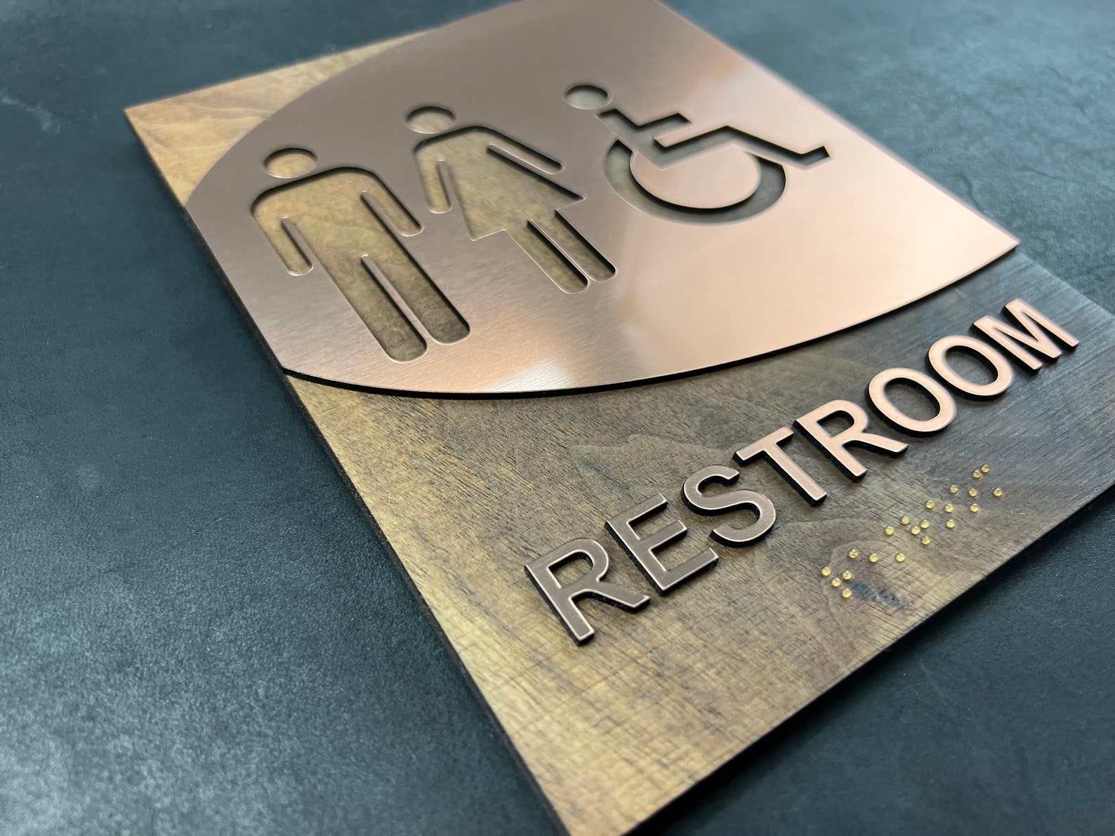 ADA Compliant Sleek Wooden Bathroom Sign With Raised Letters - Etsy