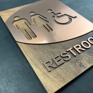 ADA Compliant Sleek Wooden Bathroom Sign With Raised Letters and ...