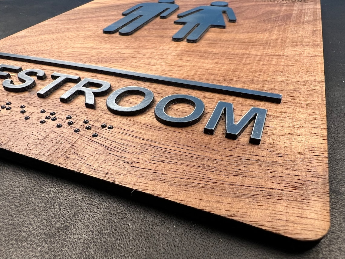 ADA Compliant Wood Bathroom Sign With Raised Letters and Braille Custom ...