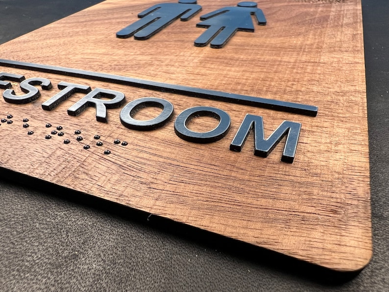 ADA Compliant Wood Bathroom Sign With Raised Letters and Braille ...