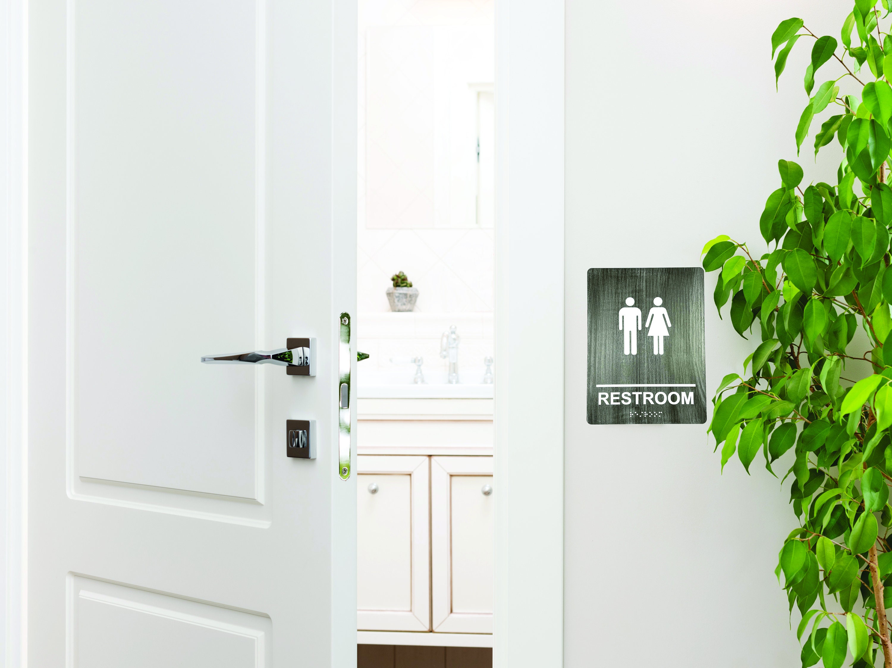 ADA Compliant Bathroom Sign With Braille - Acrylic With Barn Wood Grain ...