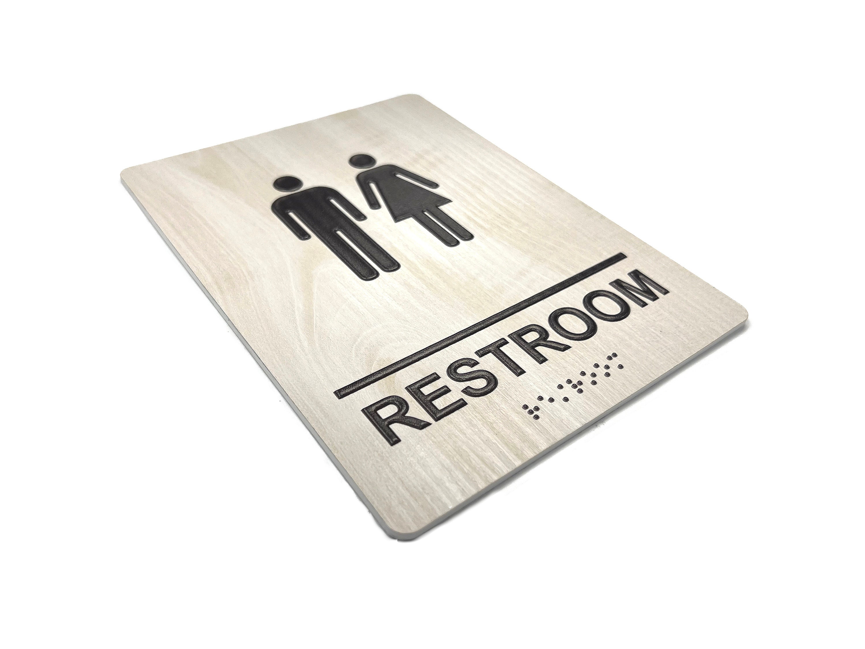 ADA Compliant Bathroom Sign With Braille - Acrylic With Whitewash Wood ...