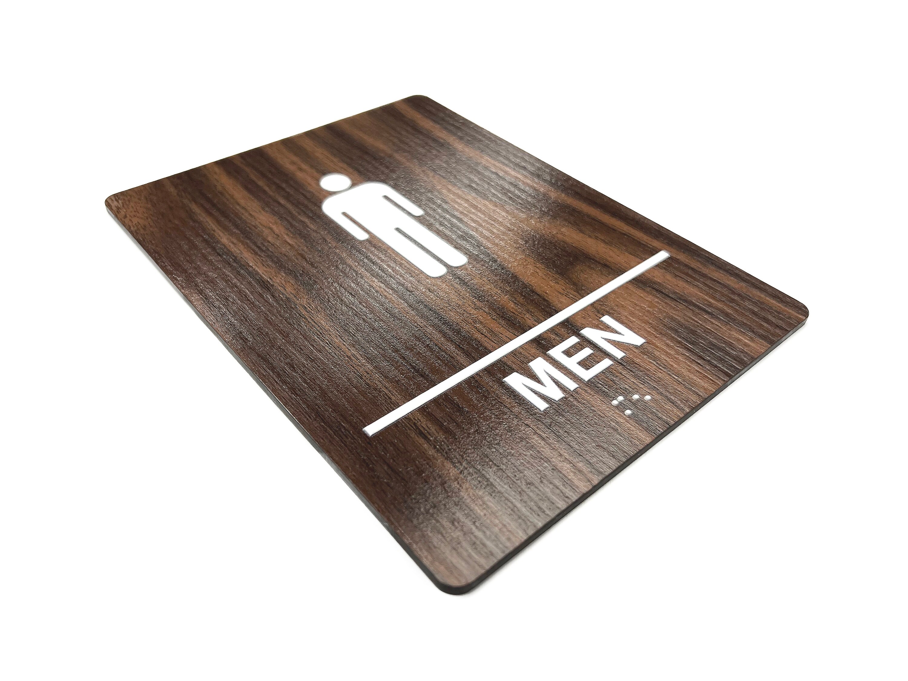 ADA Compliant Bathroom Sign With Braille - Acrylic With Teak Wood Grain ...