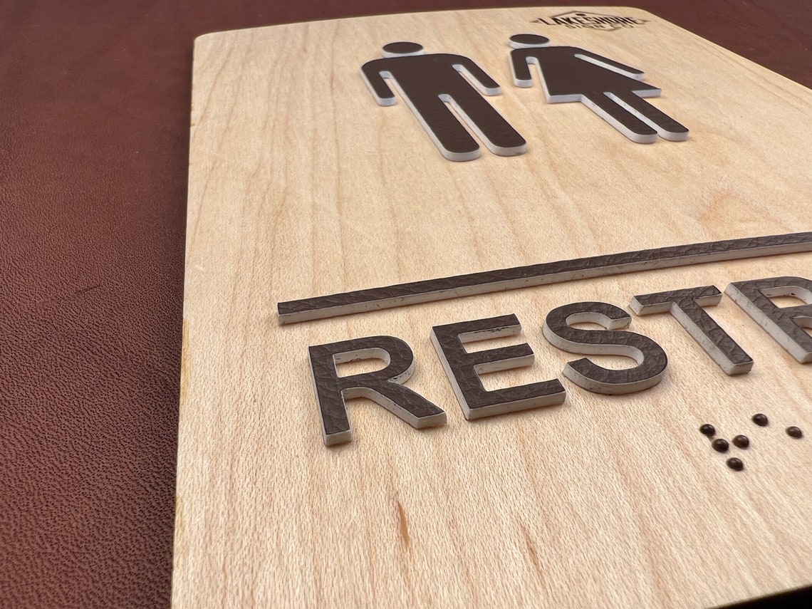 ADA Compliant Wood Bathroom Sign With Raised Letters and Braille Custom ...