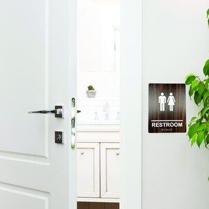 ADA Compliant Bathroom Sign With Braille - Acrylic With Teak Wood Grain ...