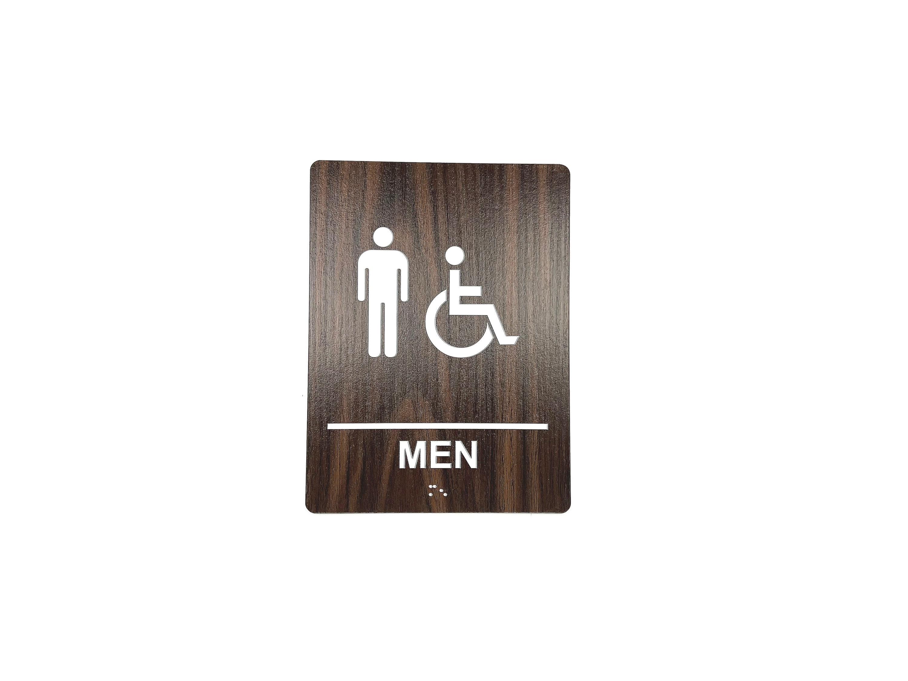 ADA Compliant Bathroom Sign With Braille Acrylic With Teak Wood Grain ...
