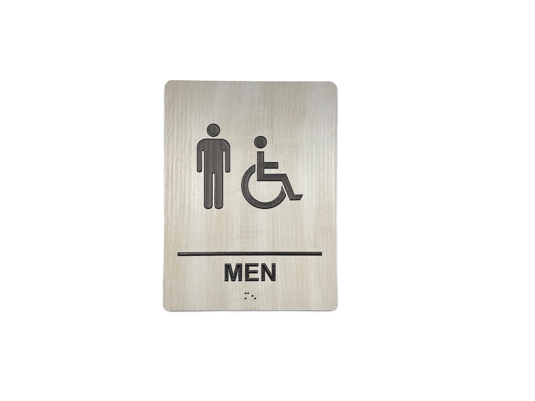 ADA Compliant Bathroom Sign With Braille - Acrylic With Whitewash Wood ...