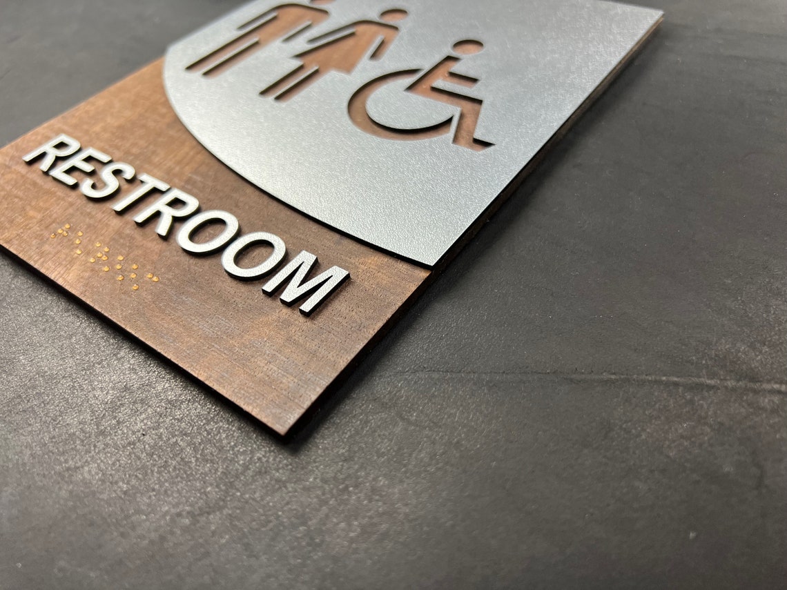 ADA Compliant Rustic Wood and Textured Steel Bathroom Sign - Etsy