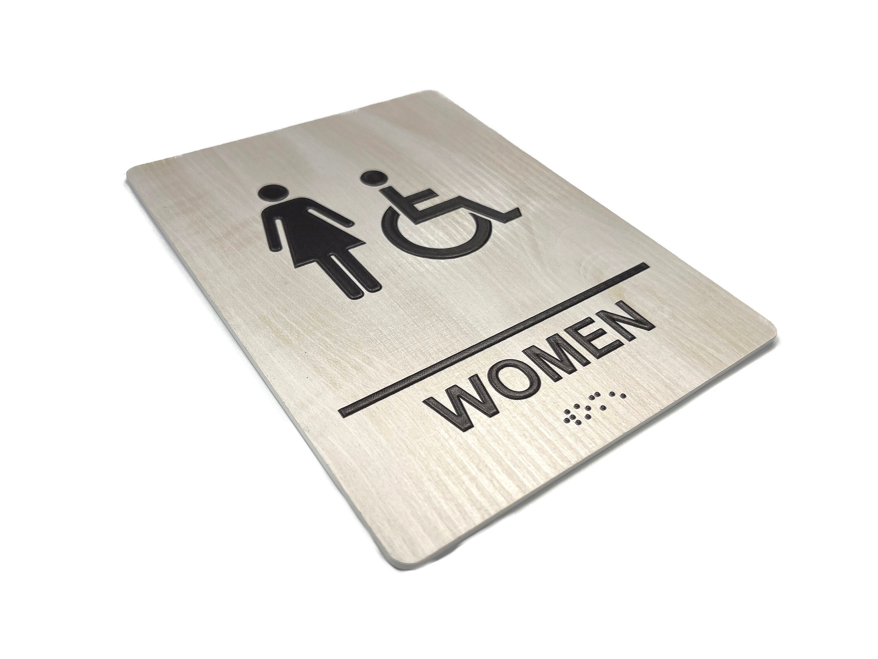 ADA Compliant Bathroom Sign With Braille - Acrylic With Whitewash Wood ...
