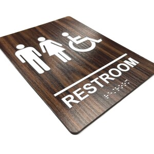 ADA Compliant Bathroom Sign With Braille - Acrylic With Teak Wood Grain ...