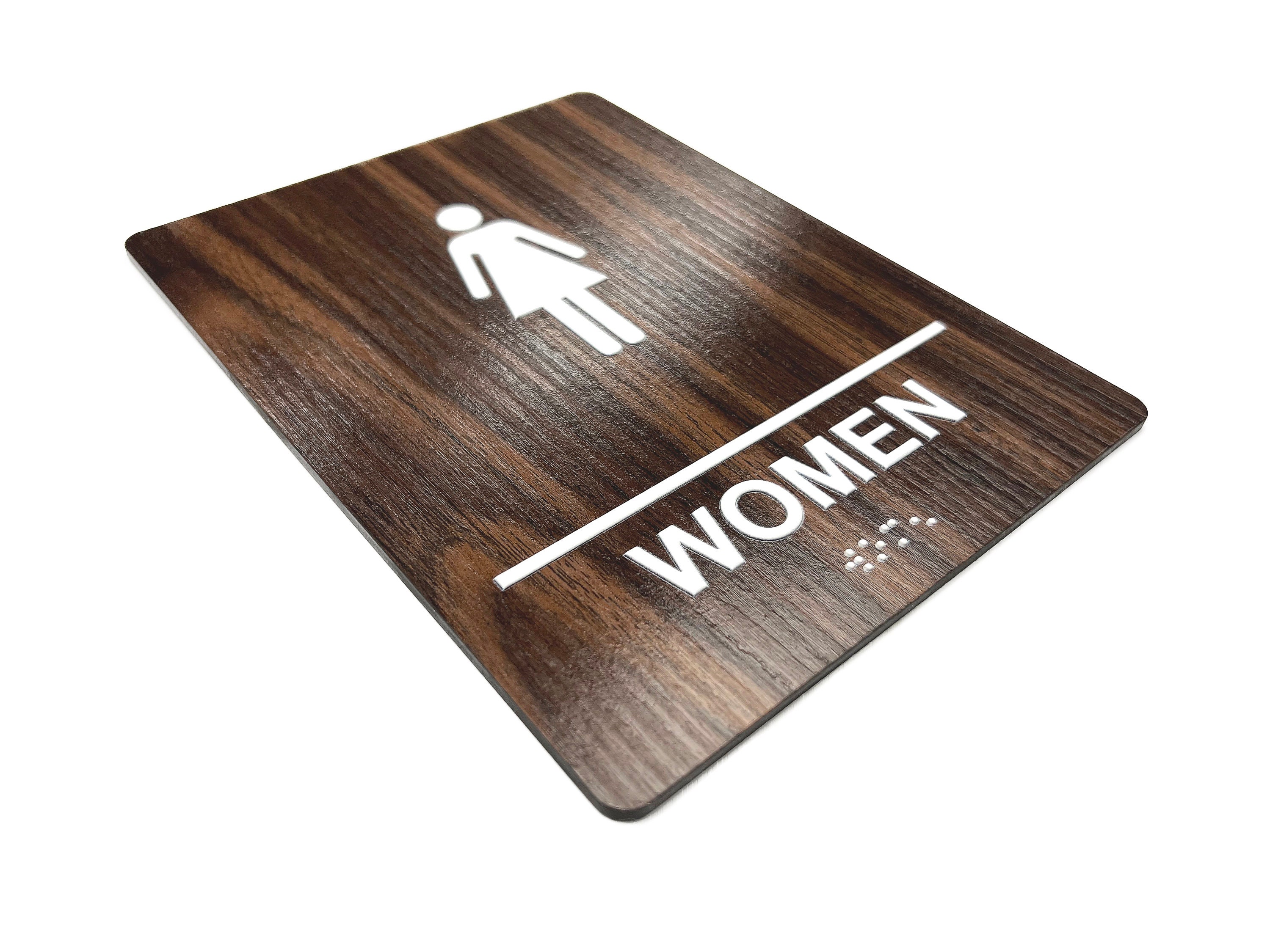 ADA Compliant Bathroom Sign With Braille Acrylic With Teak Wood Grain ...