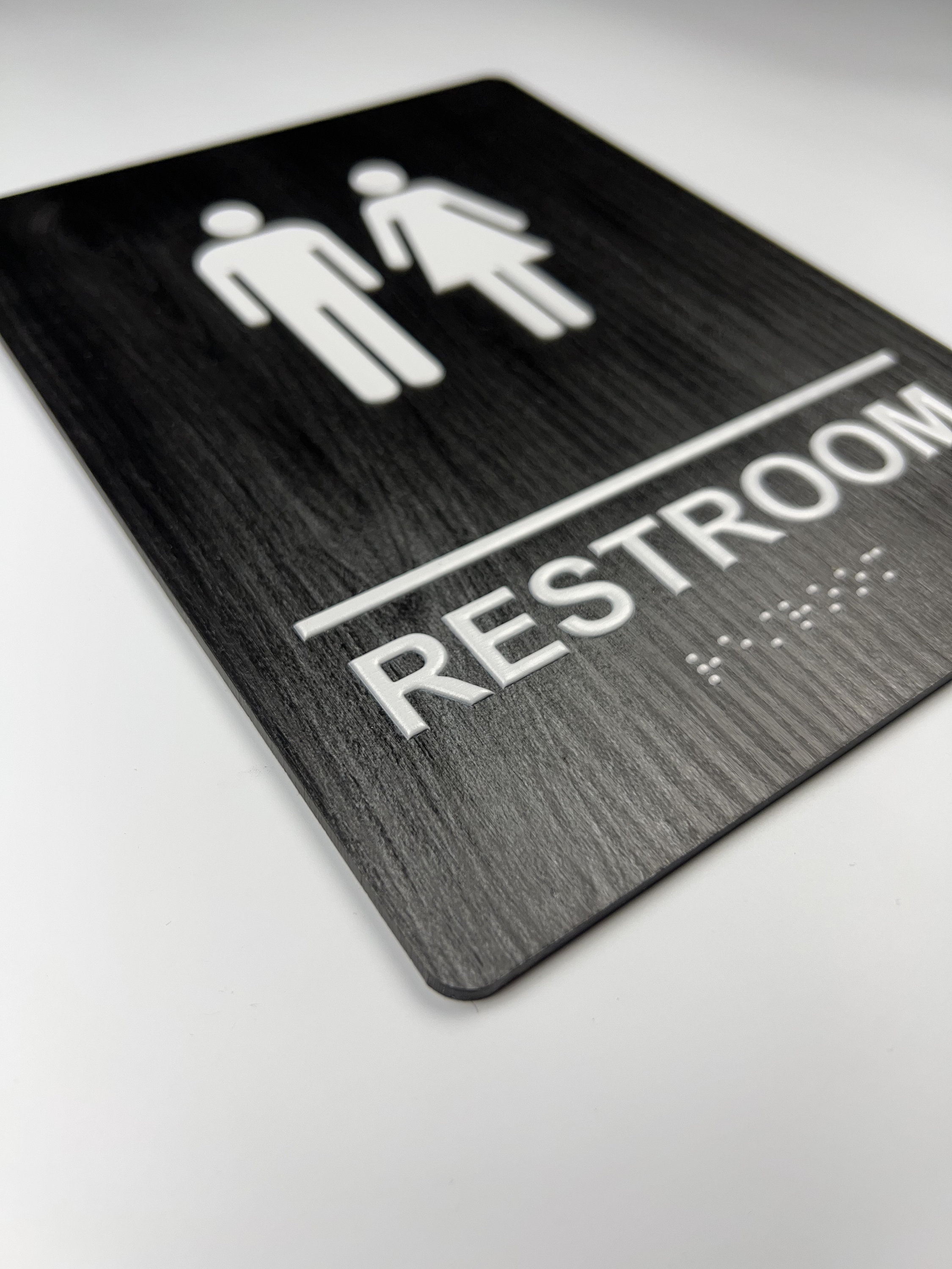 ADA Compliant Bathroom Sign With Braille - Acrylic With Charred Wood ...