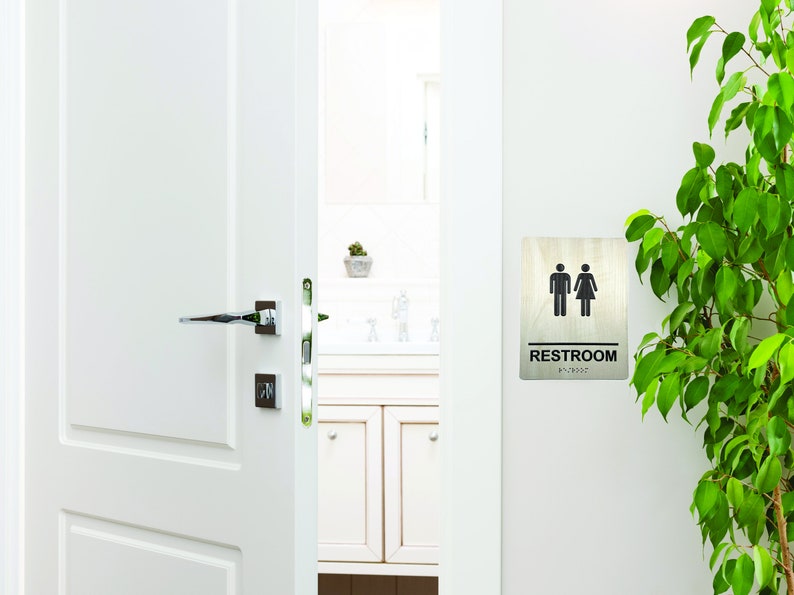 ADA Compliant Bathroom Sign With Braille - Acrylic With Whitewash Wood ...