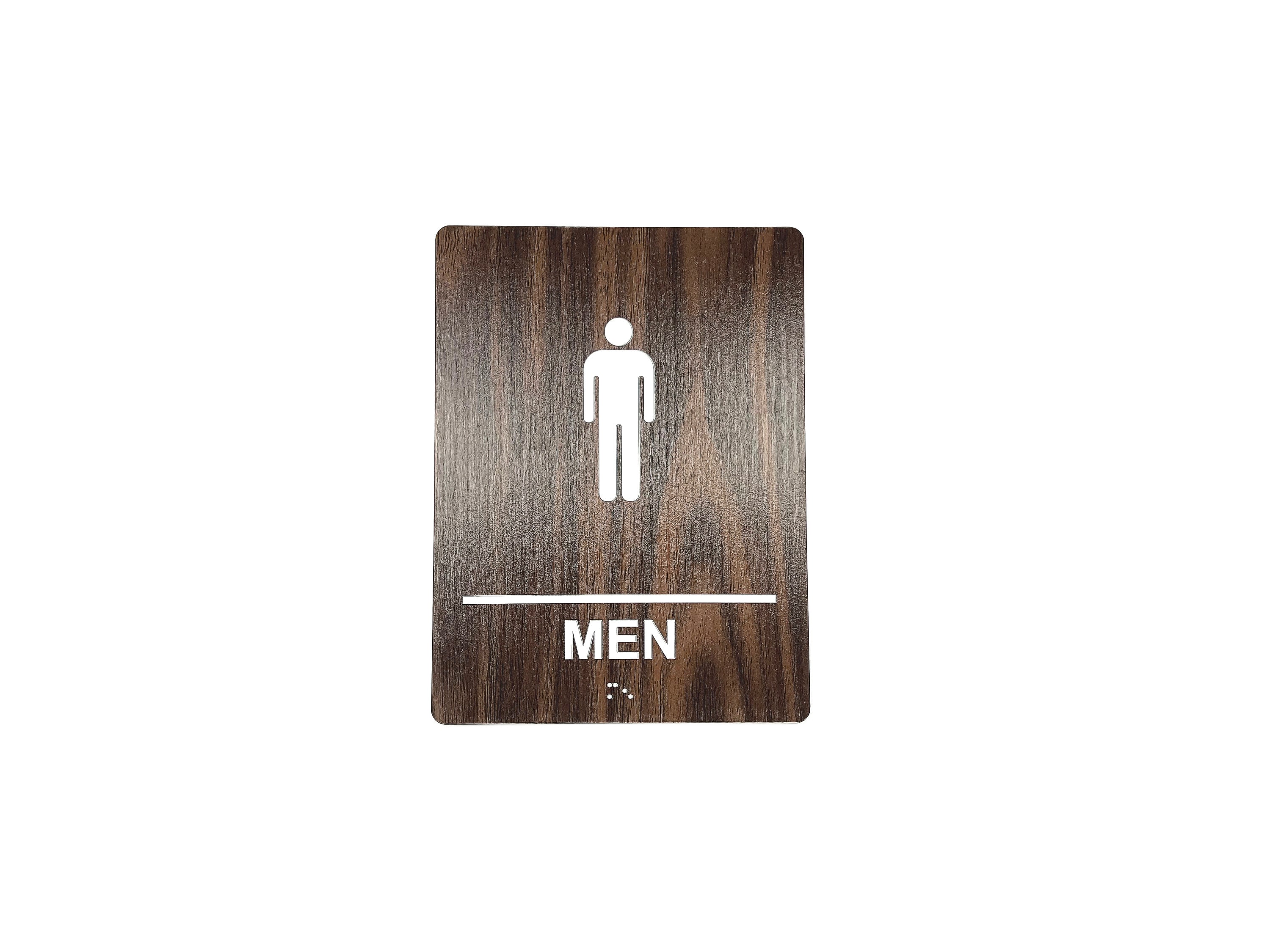 ADA Compliant Bathroom Sign With Braille - Acrylic With Teak Wood Grain ...