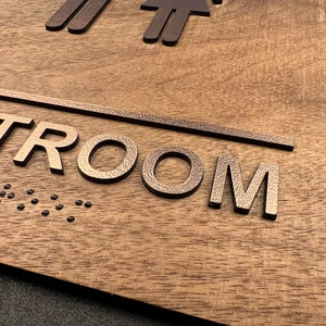 ADA Compliant Wooden Bathroom Sign With Raised Letters and Braille ...