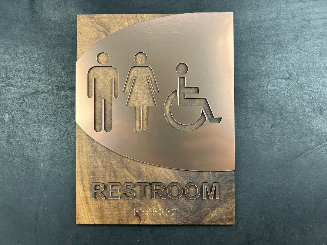 ADA Compliant Sleek Wooden Bathroom Sign With Raised Letters and ...