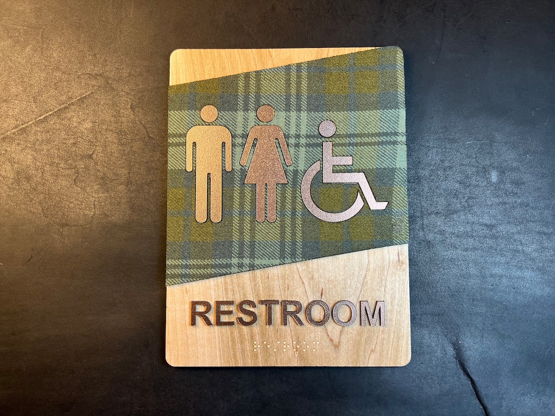 ADA Compliant Rustic Wood and Textured Copper Bathroom Sign With Raised ...