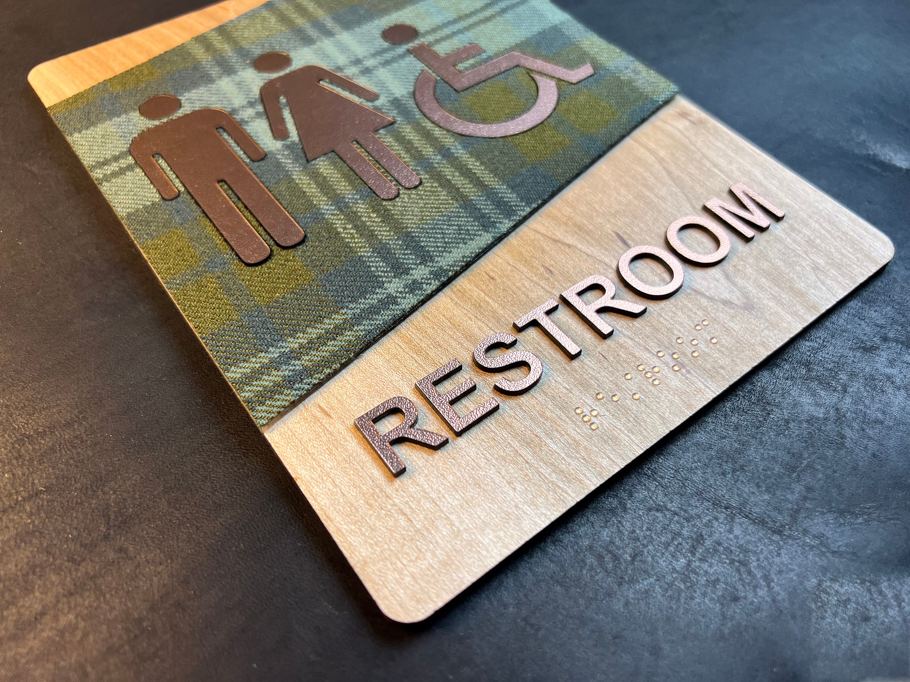 ADA Compliant Rustic Wood and Textured Copper Bathroom Sign With Raised ...