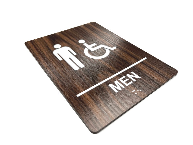 ADA Compliant Bathroom Sign With Braille Acrylic With Teak Wood Grain ...
