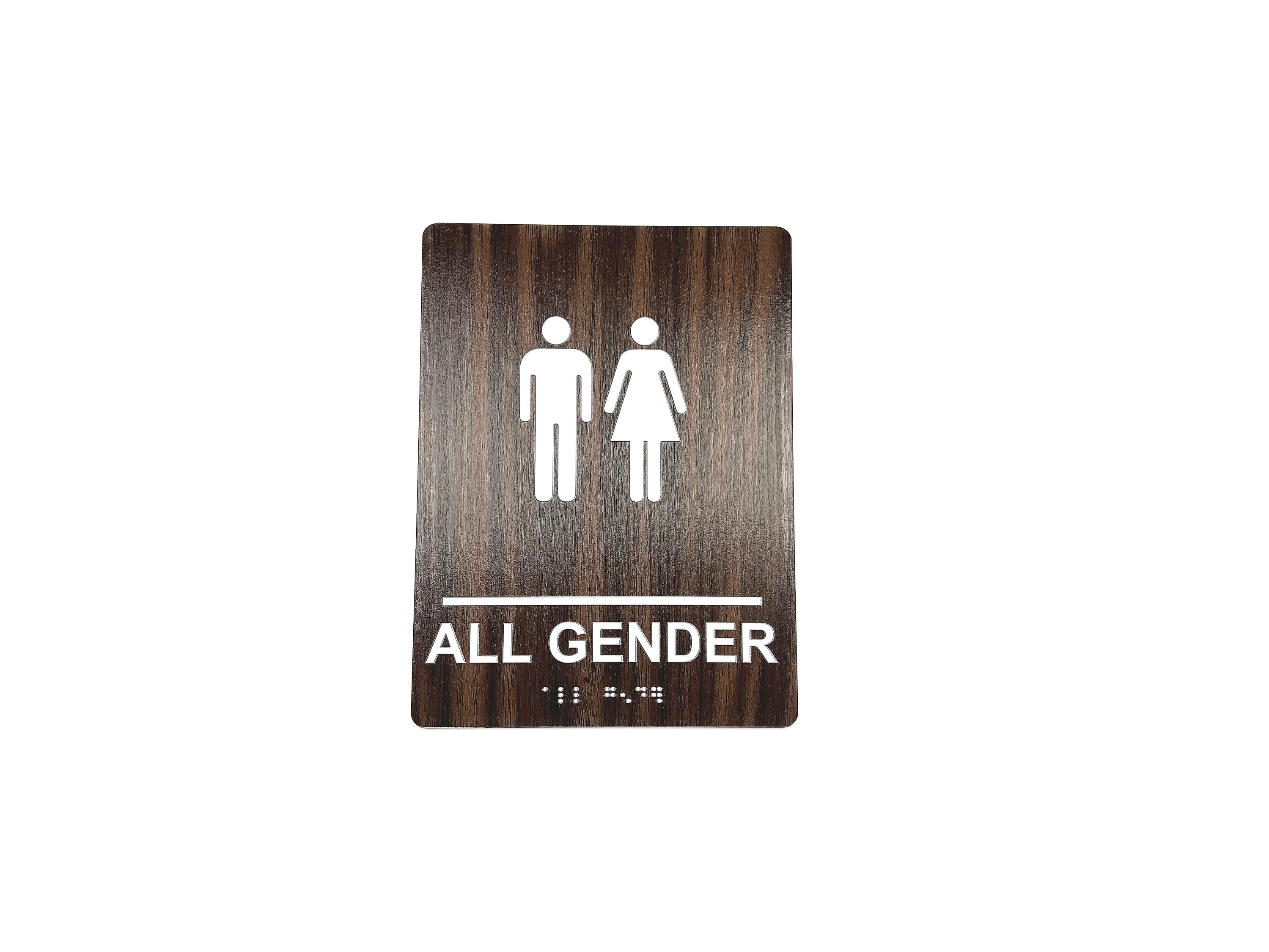 ADA Compliant Bathroom Sign With Braille - Acrylic With Teak Wood Grain ...