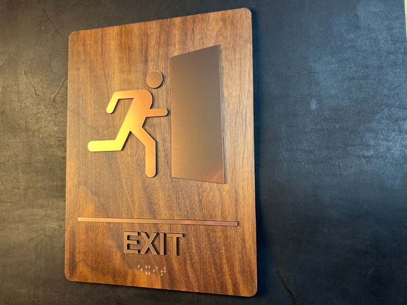 ADA Compliant Sleek Wooden Exit Sign With Raised Letters and Braille 6 ...