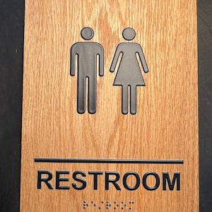 ADA Compliant Rustic Wood Bathroom Sign With Raised Letters and Braille ...
