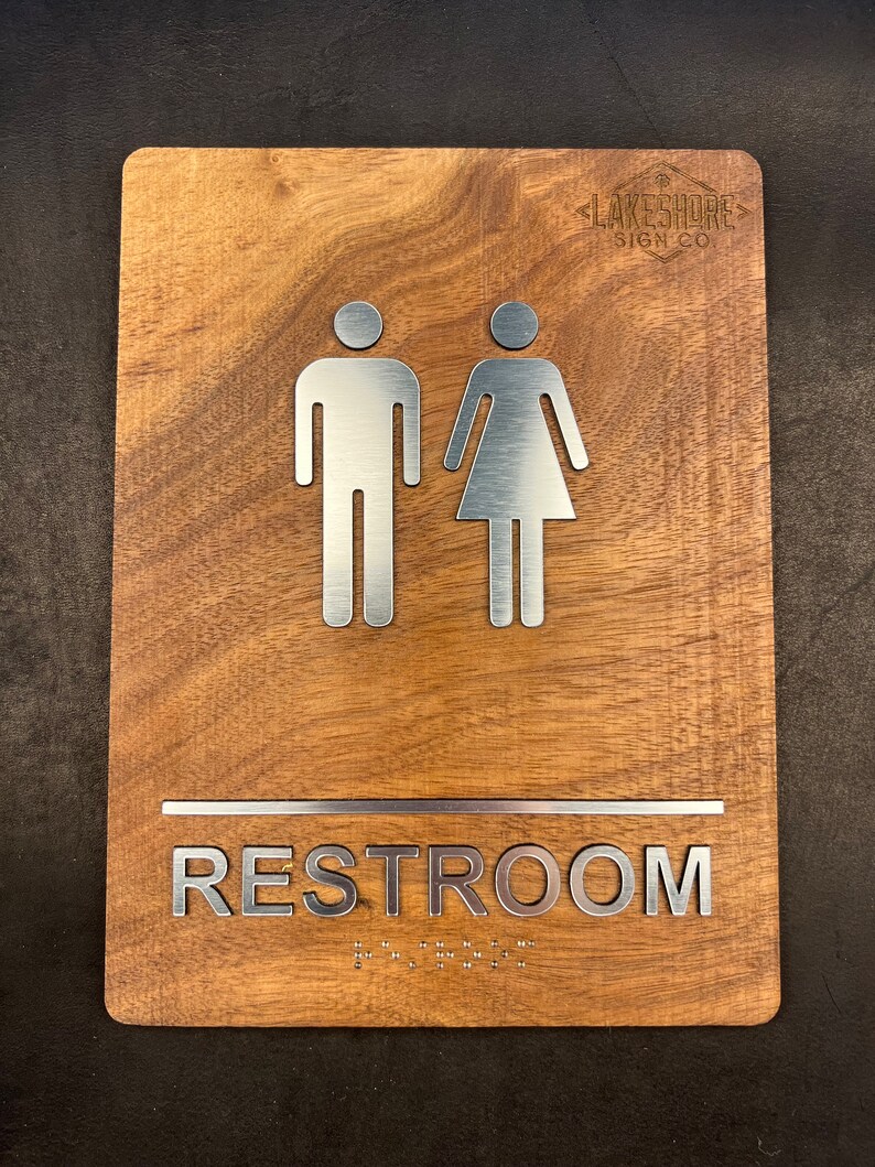 ADA Compliant Solid Wood Bathroom Sign With Raised Letters and Braille ...