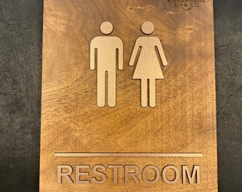 ADA Compliant Solid Wood Bathroom Sign With Raised Letters and Braille ...