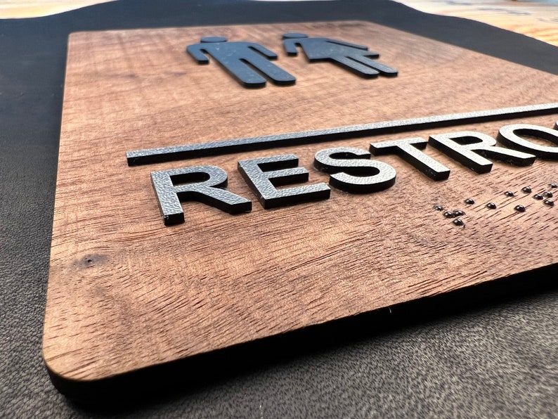 ADA Compliant Solid Wood Bathroom Sign With Raised Letters and Braille ...