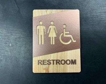 ADA Compliant Solid Wood Bathroom Sign With Raised Letters and Braille ...