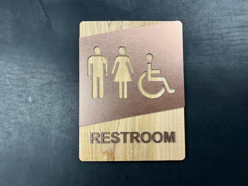 ADA Compliant Rustic Wood and Textured Copper Bathroom Sign With Raised ...