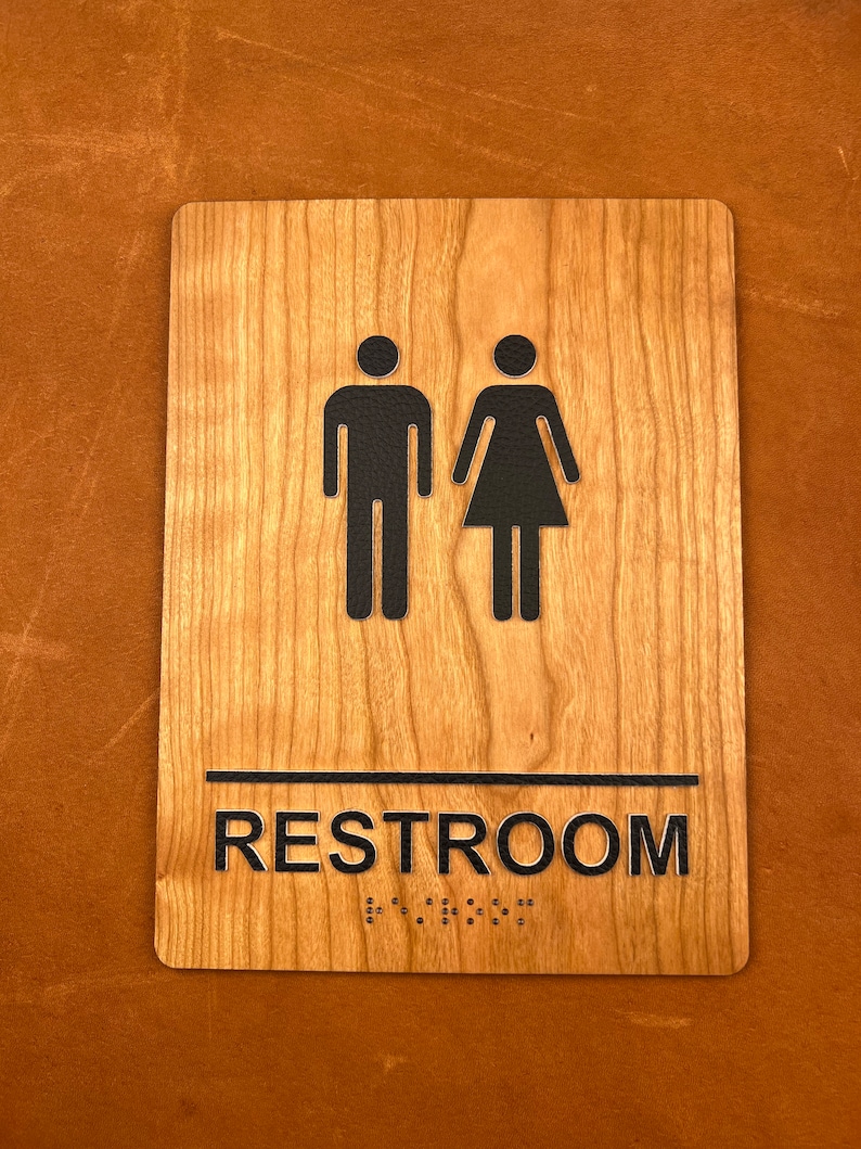 ADA Compliant Rustic Wood Bathroom Sign With Raised Letters and Braille ...