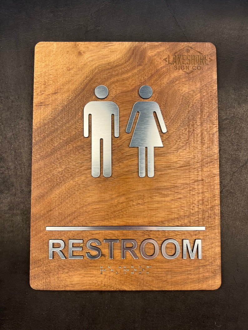ADA Compliant Rustic Wood Bathroom Sign With Raised Letters and Braille ...
