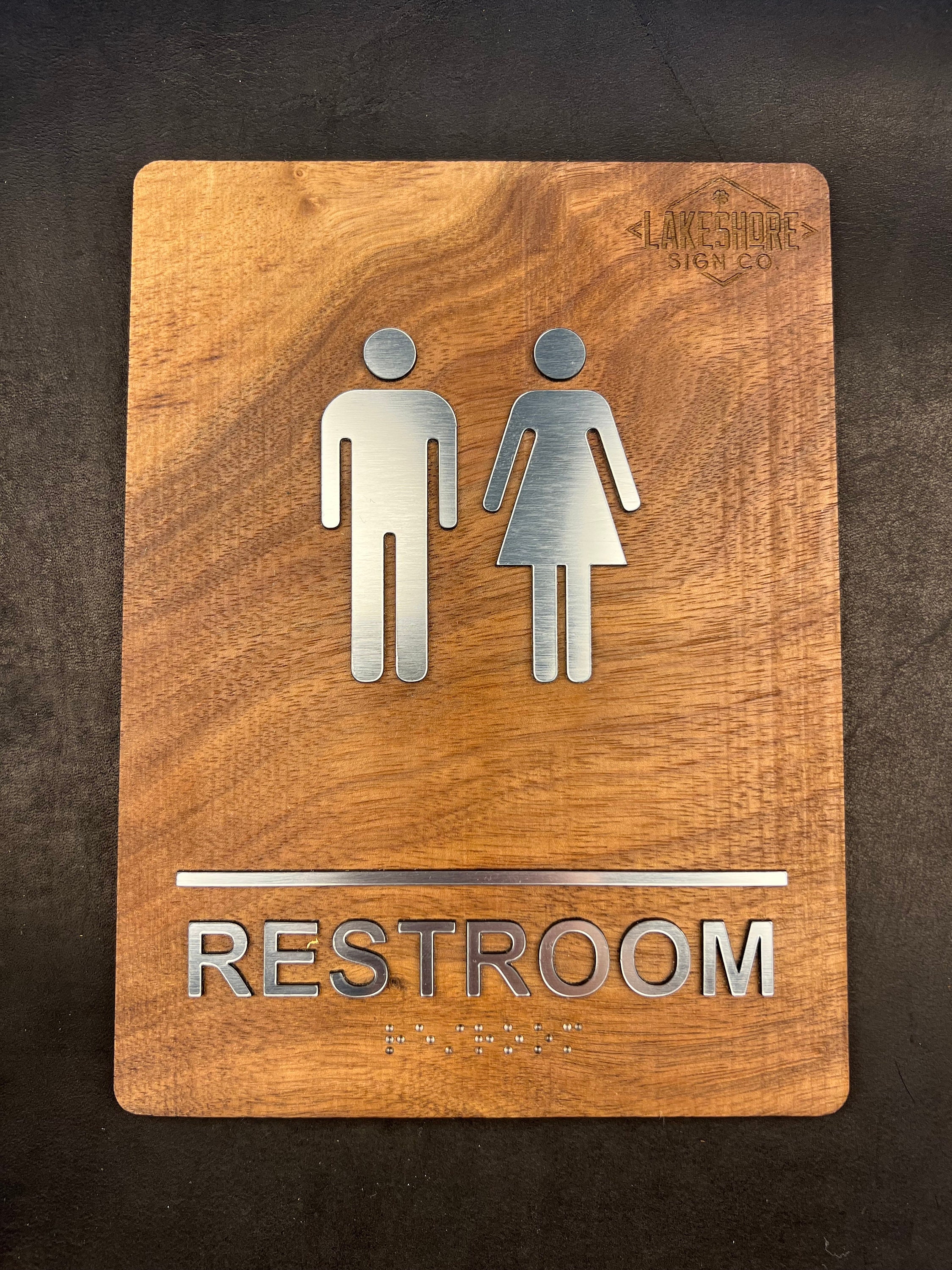 ADA Compliant Rustic Wood Bathroom Sign With Raised Letters and Braille ...